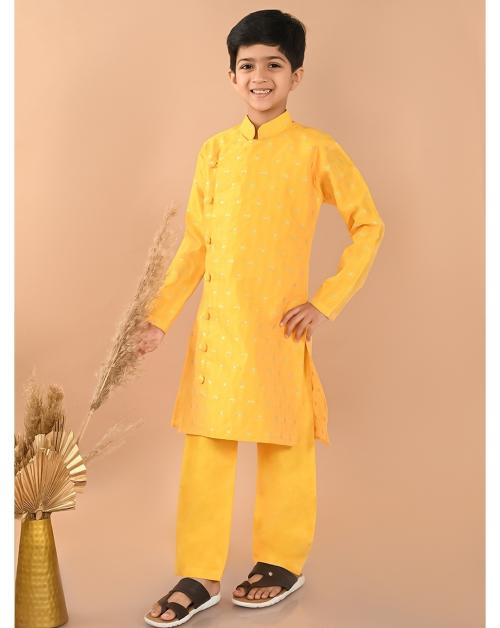 Buy Lilpicks Embossed Button Down Straight Mandrain Collar Kurta Pajama ...
