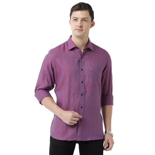Buy Linen Club Men's Pure Linen Pink Chambray Regular Fit Full Sleeve Casual Shirt Online at ...