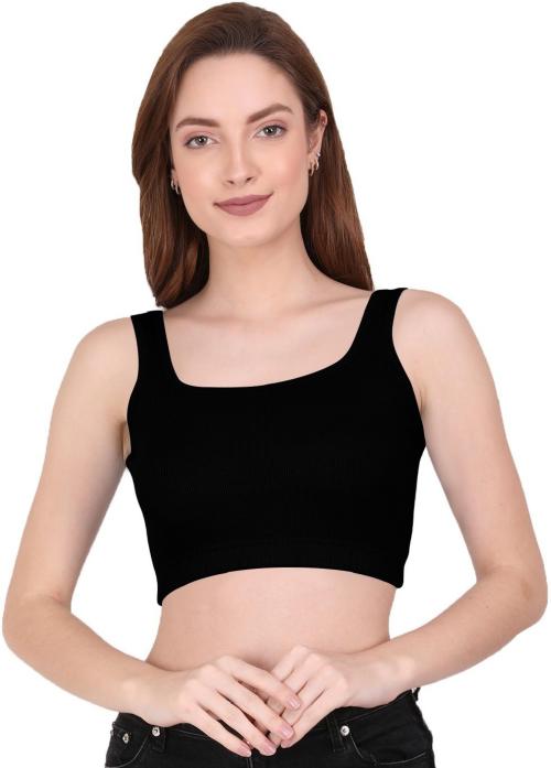 Buy THE BLAZZE Women Black Solid Cotton Blend Square Neck Sleeveless ...