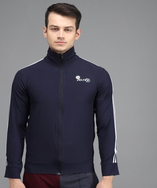Buy Veltick Men's NS Lycra Solid Side Stripe Navy Blue Track Jacket ...
