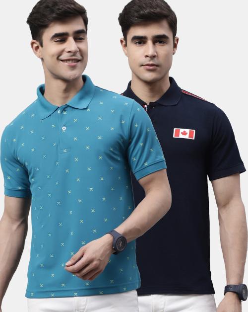 Buy Obaan Men's Pack of 2 Half Sleeves Polo Neck Printed T-shirt Online at Best Prices in India ...