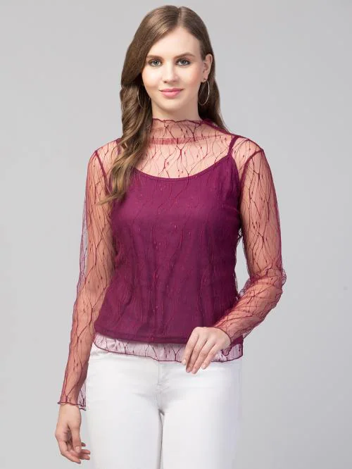 Buy StylzIndia - Stylish Mesh Top - Maroon - S Online at Best Prices in ...