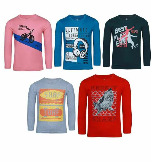 Buy PIP N PAP Boys Multicolor Cotton T-Shirt (Pack of 5) Online at Best ...