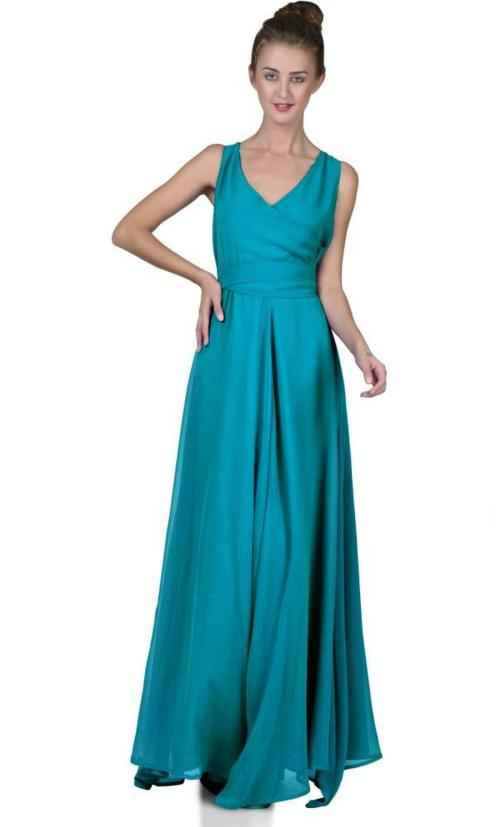 Buy scenestealer Women Light Blue Solid Poly Georgette Maxi Drees - S Online at Best Prices in ...