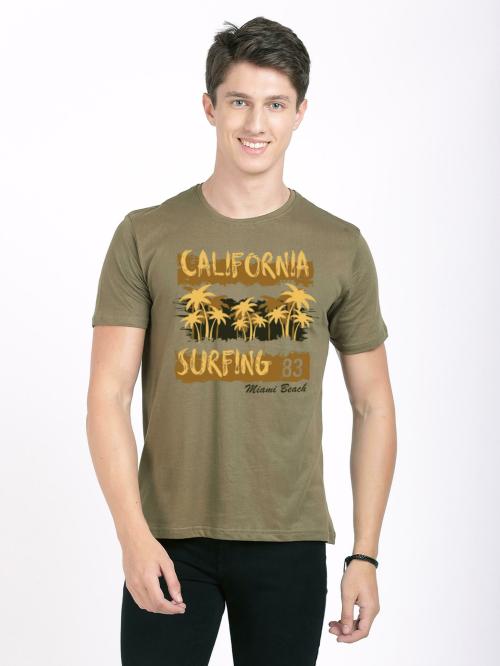 Buy BLACK RADIO Men's Cotton Printed Olive T shirt Online at Best ...