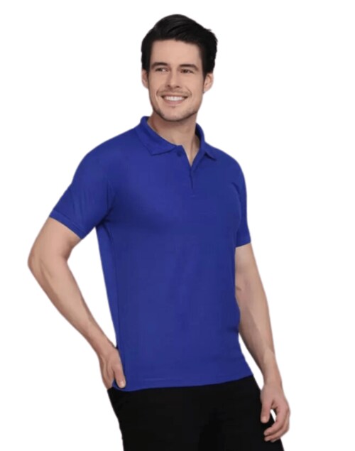 Buy RH MANUFACTURER & TRADERS Cotton Blend Royal Blue Polo Neck Tshirts ...