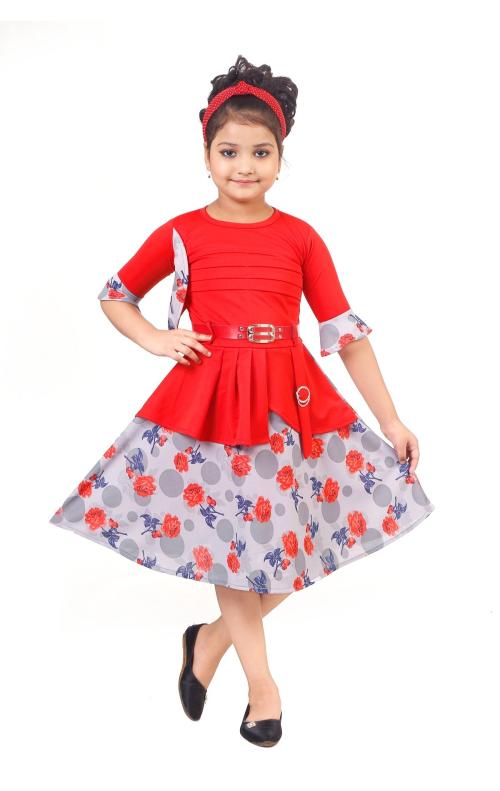 Buy CELEBRITY CLUBGirlsRedSolidPoly SilkSingleBelt Frock Online at Best ...