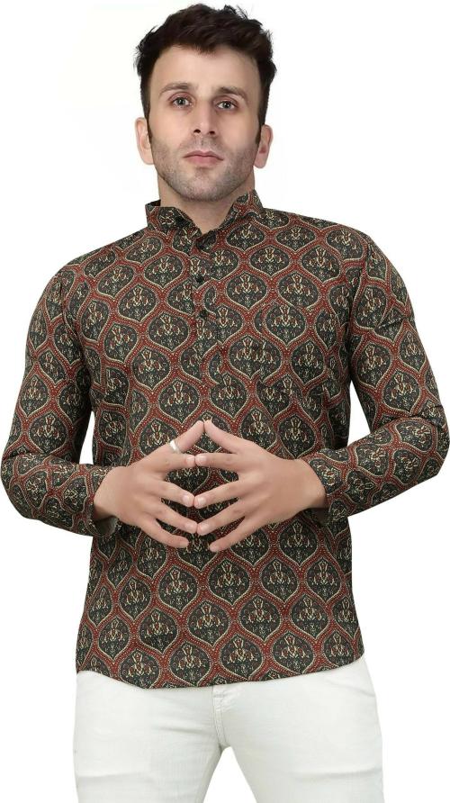 Buy YURIGO WORLD Men Brown Pure Cotton Printed Kurta, S (Pack of 1 ...