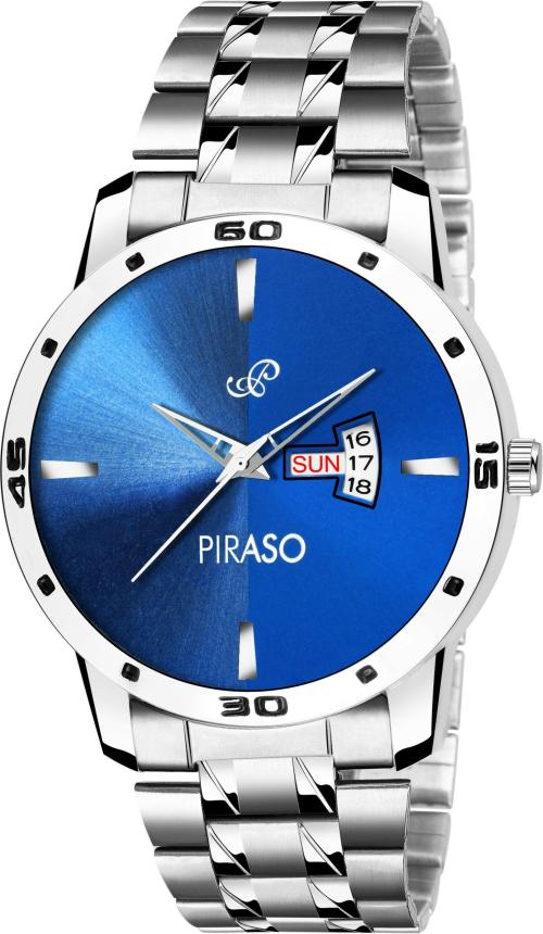 Buy PIRASO DAY and DATE DISPLAY Analog Blue Dial Silver Strap Watch for ...