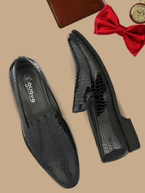 Buy Guava Men's Crack Black Patent Semi Formal Slip On Loafer Shoes ...