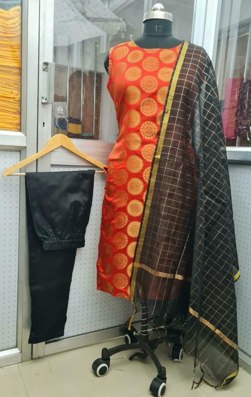 Buy Eilara Women's Silk Blend Red Straight Kutra, Pant with Dupatta ...