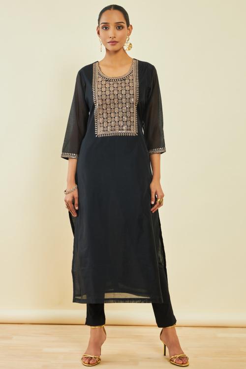 Buy Soch Black Chanderi Embroidered Kurta With Sequins Online at Best ...