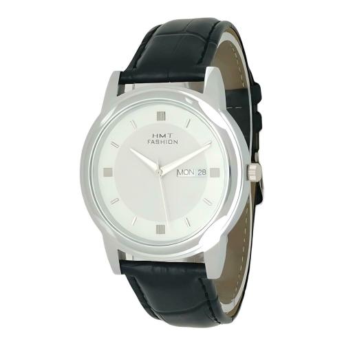 Buy HMT FASHION White Dial Black Leather Band Quartz Movement Wrist ...