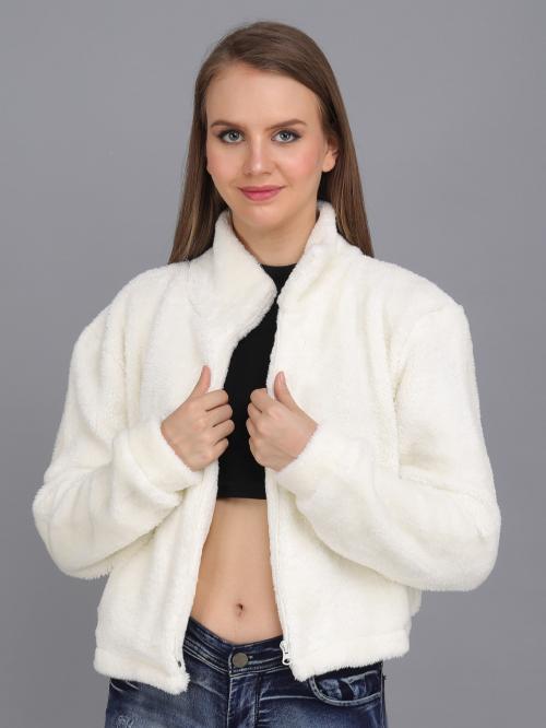 Buy White solid tailored jacket, has a Stand collar,has a Zip closure ...