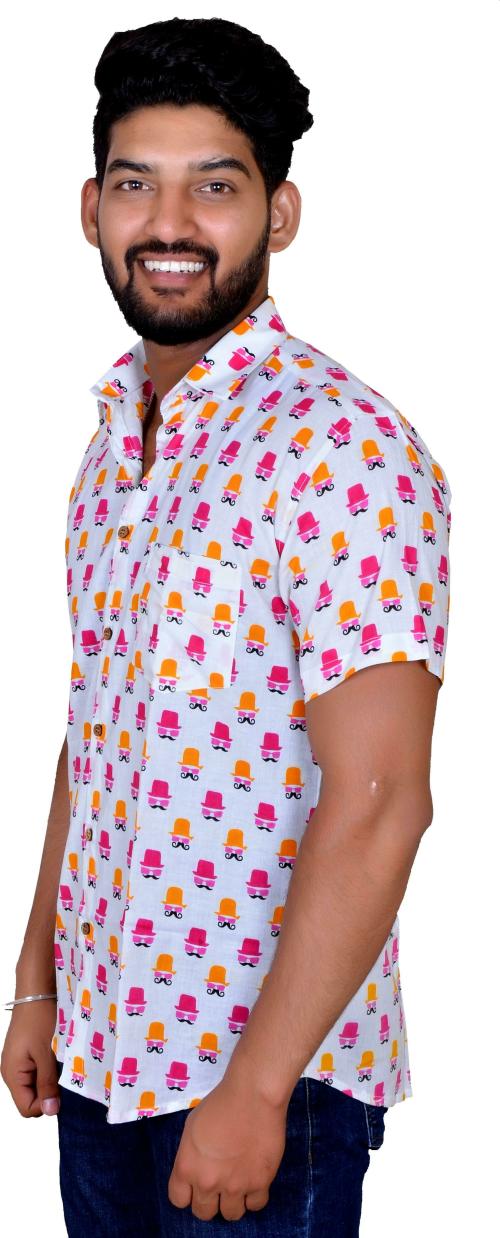 Buy TMF THE MEERU FASHION Men Printed Casual White, Pink Shirt Online ...