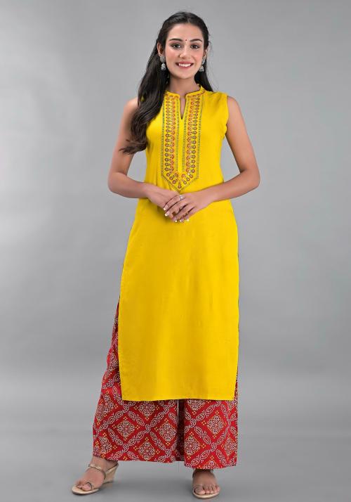 Buy Maquien Women's Rayon Embroidered Straight Kurti Online at Best ...