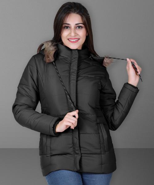 Buy Brazo Latest winter wear black jacket for women with classy hood ...