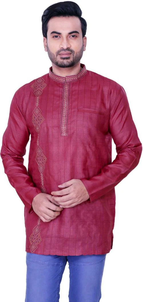 Buy Rene Men Maroon Poly Silk Embroidered Kurtas Online at Best Prices ...