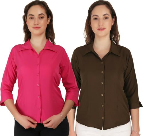 Buy Hunoor Womens Rani and Dark Mehandi Solid Crepe Pack of 2 Formal ...