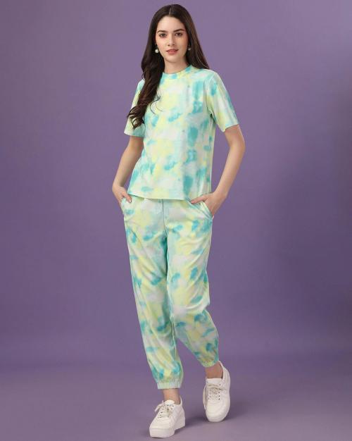 Buy Leeli Peeri Designer Women's Cotton Blend Multicolored Tie & Dye Tracksuit with Insert ...