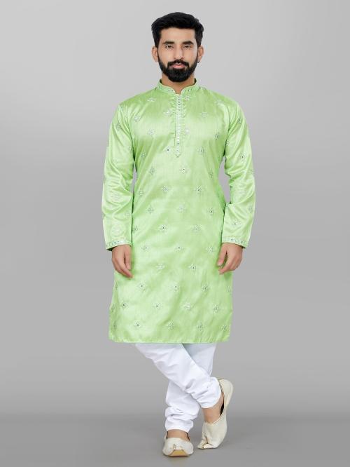 Buy Outluk Traditional Indian Green Colour Kurti With Embroidery Work ...
