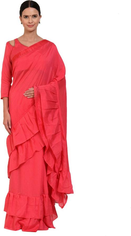 Buy Today Deal Women Pink Solid Georgette Single Sarees Online at Best ...