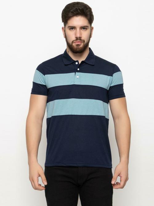 Buy EMERALD APPAREL TRADING Colorblock Men Polo Neck Navy Blue T-Shirt ...