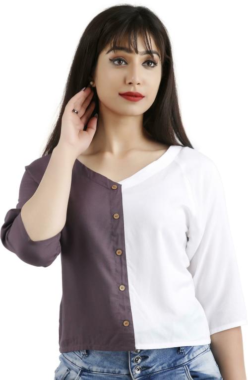 Buy Fab Star Women White, Grey Solid Rayon Tops Online at Best Prices ...