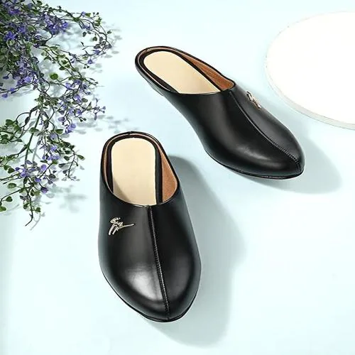 Buy FOOTLOOSE Black Flat Comfort Slip On Backless Pointed Toe Clogs For ...