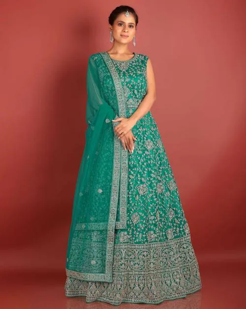 Buy HALFSAREE STUDIO Green New Fancy Net Gown for Women Online at Best ...