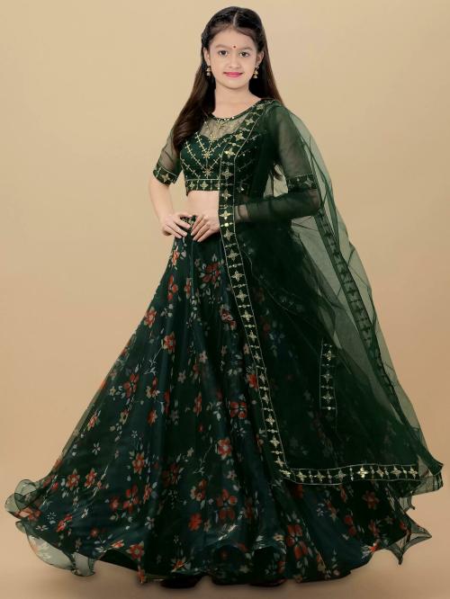 Buy Piludi Girls Blue Embroidered Art Silk Lehenga & Choli | Girls ...