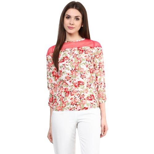 Buy Mayra Women's Pink Color Georgette Chiffon Blend Medium Top Online ...