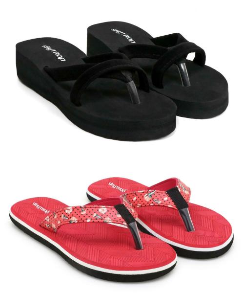 Buy Skytrap Black, Red Solid, Laser Cut Nubuck Slippers Flipflop for ...