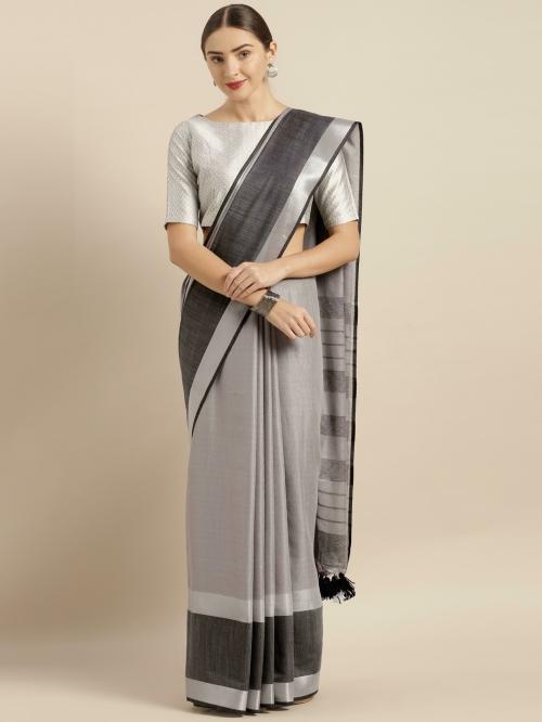 Buy VASTRANAND Women Grey Linen Blend Solid Saree Online at Best Prices ...