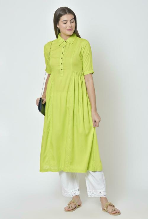 Buy PISTAA Women Light Green Solid Viscose Kurta Online at Best Prices ...