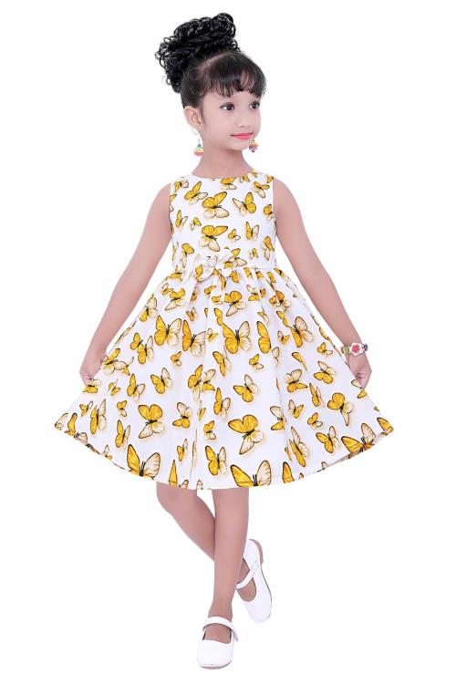 Buy 9stiches Yellow Coloured Printed Cotton Frock For Girls Online at ...