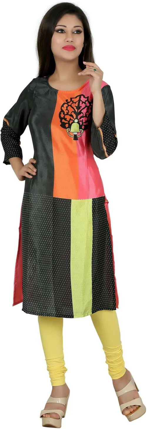 Buy Span Women Multicolor Printed Crepe Straight Kurta Online at Best ...