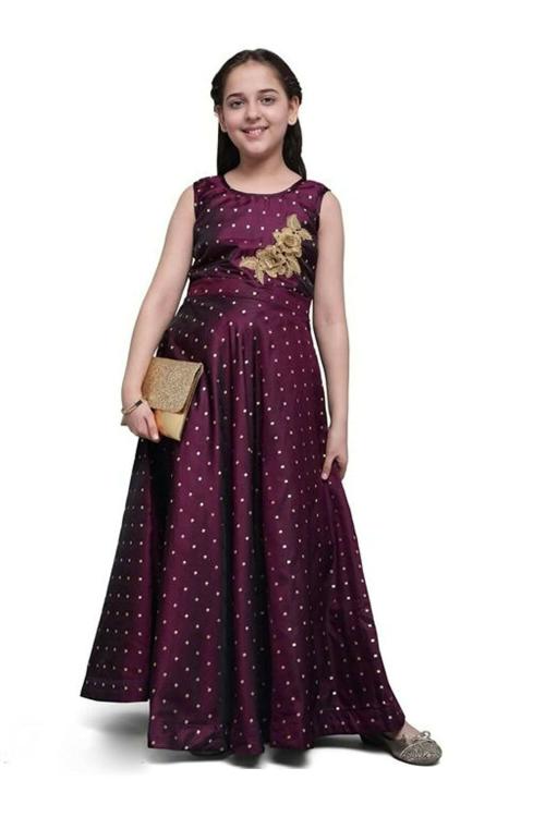 Buy Shree Fashion Baby Girls Wine Solid Silk Playwear Gown (Butti Butto Modeling 13) Online at ...