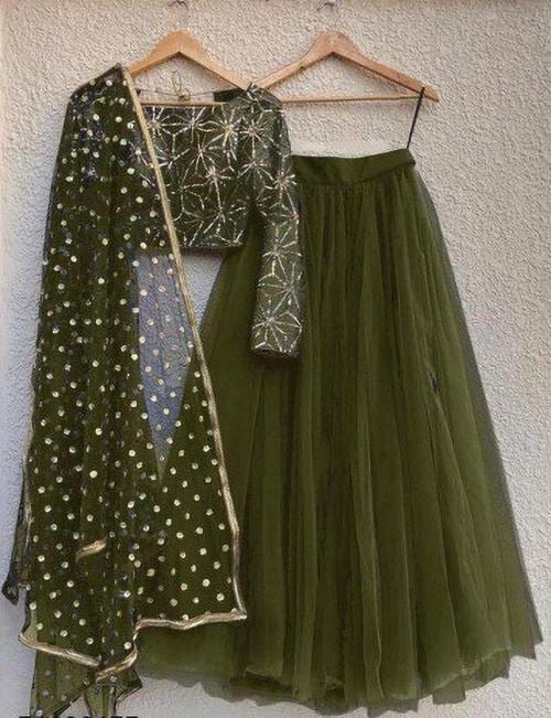 Buy Zaqe Zone Women Green Self Design Net Lehenga Choli Online at Best ...