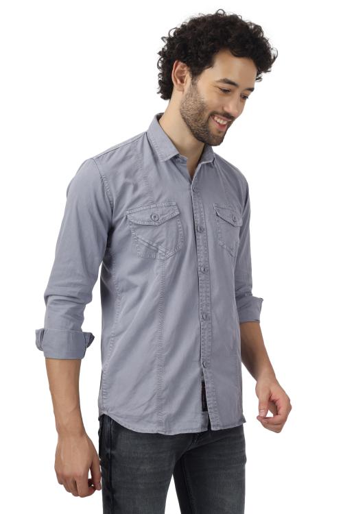 Buy tdi Men's Solid Slim Fit Cargo Casual Shirt with Spread Collar ...