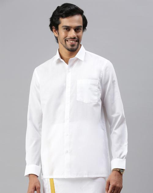 Buy Ramraj Men White Solid Cotton Shirts Online at Best Prices in India ...