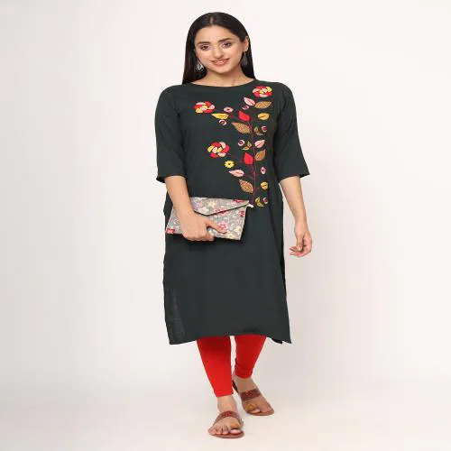 Buy Sitaram Designer Straight Hand Work Kurta (Dark Green) Online at ...