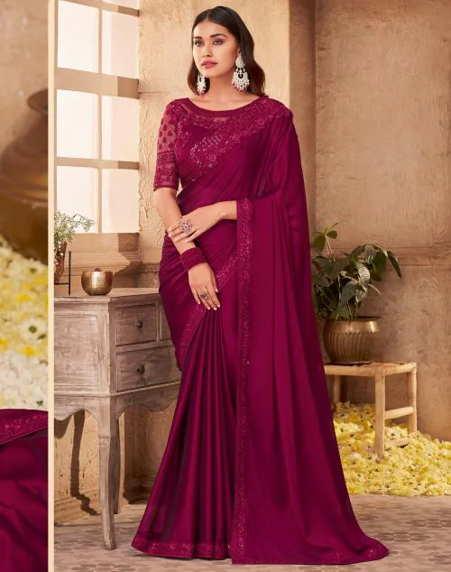 Buy Satrani Georgette Maroon Color Saree with Blouse piece Online at ...