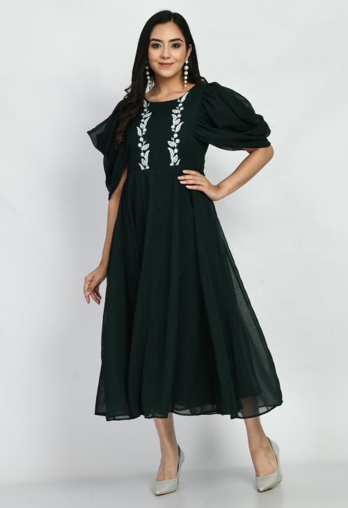 Buy NEEL & NED Poly Georgette Embroidered Green Dress - Elegance ...