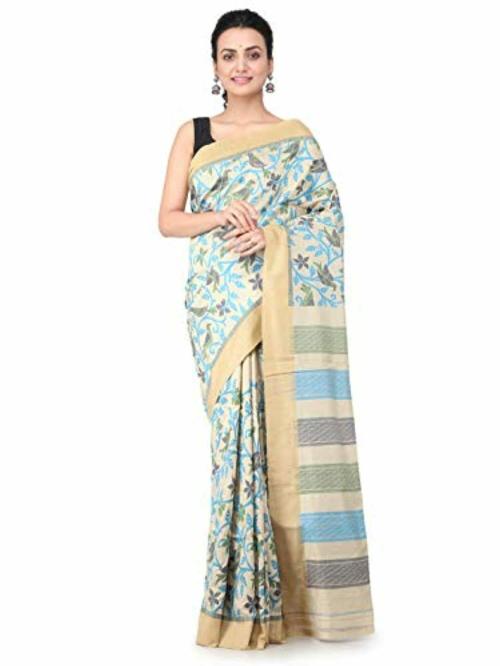 Buy Pinkloom Women Beige Woven Cotton Blend Jamdani Saree with Blouse Piece Online at Best ...