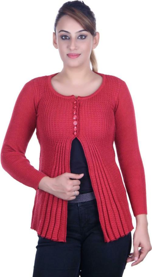 Buy Ogarti Women Red Solid Acrylic Blend Single Shrug Online at Best ...