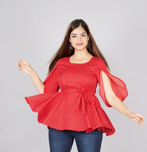 Buy Anuttara Fashions Women Red Printed Crepe Party Top Online at Best ...