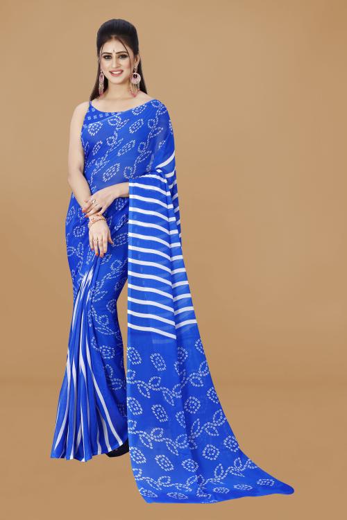 Buy Kashvi Saree Women Blue Self Design Pattern Georgette Single Saree ...