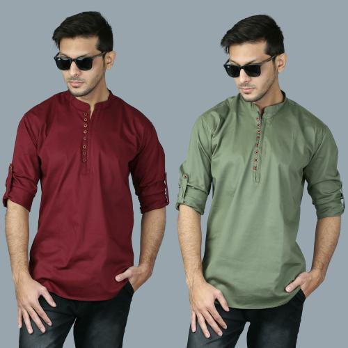 Buy SOPANI Men Solid Straight Kurta (Green, Maroon) Online at Best Prices in India - JioMart.