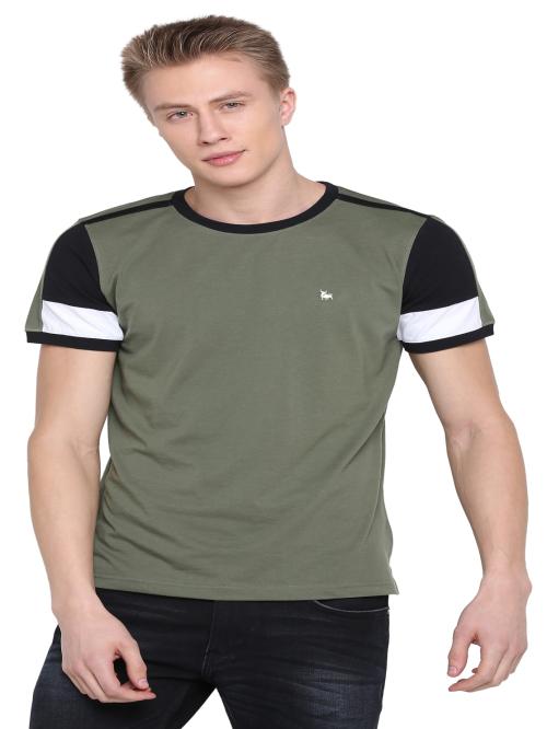 Buy BULLMER Multicolor Halfl sleeve Single Colorblock Round Neck T ...